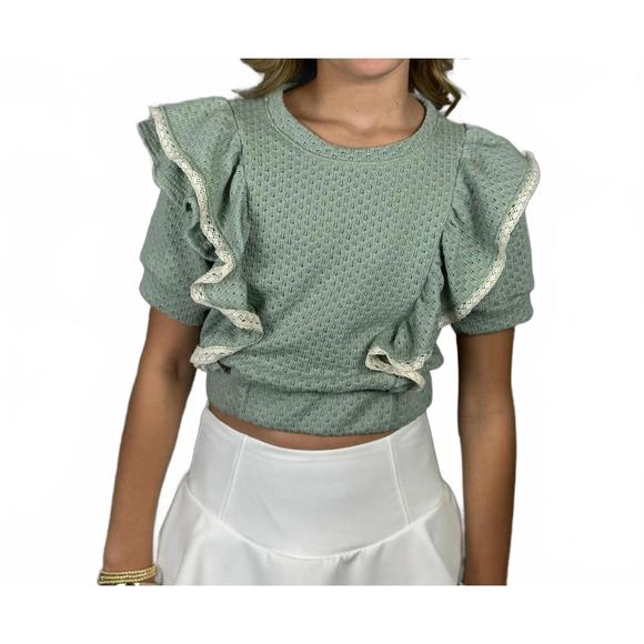 IF SO | Shirts & Tops | New If So Ruffle Knit Top In Green | Poshmark